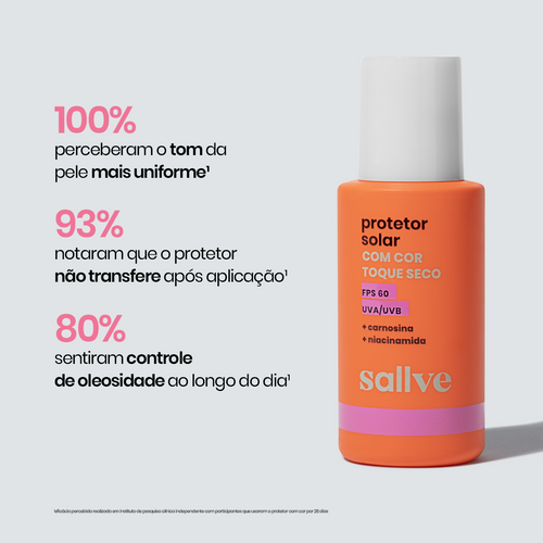 Protetor Solar com Cor Toque Seco FPS 60 - Sallve: 10 cores
